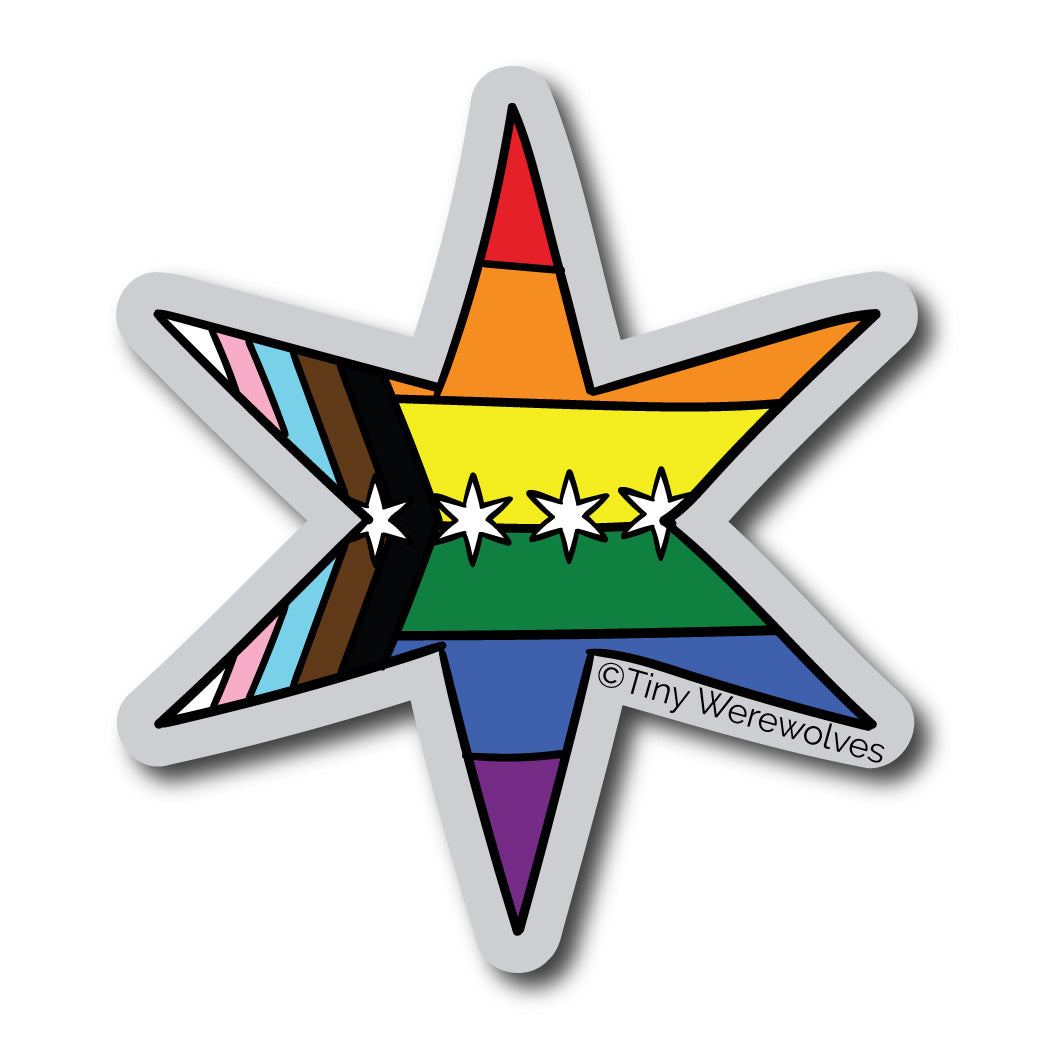 Chicago Star Progressive Rainbow Pride Flag Sticker – Tiny Werewolves