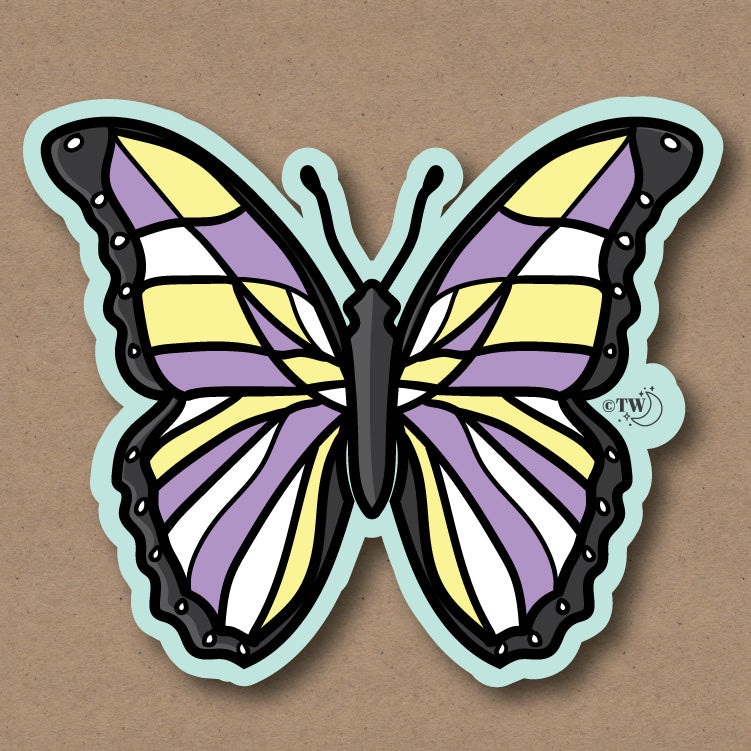 Non-Binary Pastel Butterfly Sticker – Tiny Werewolves