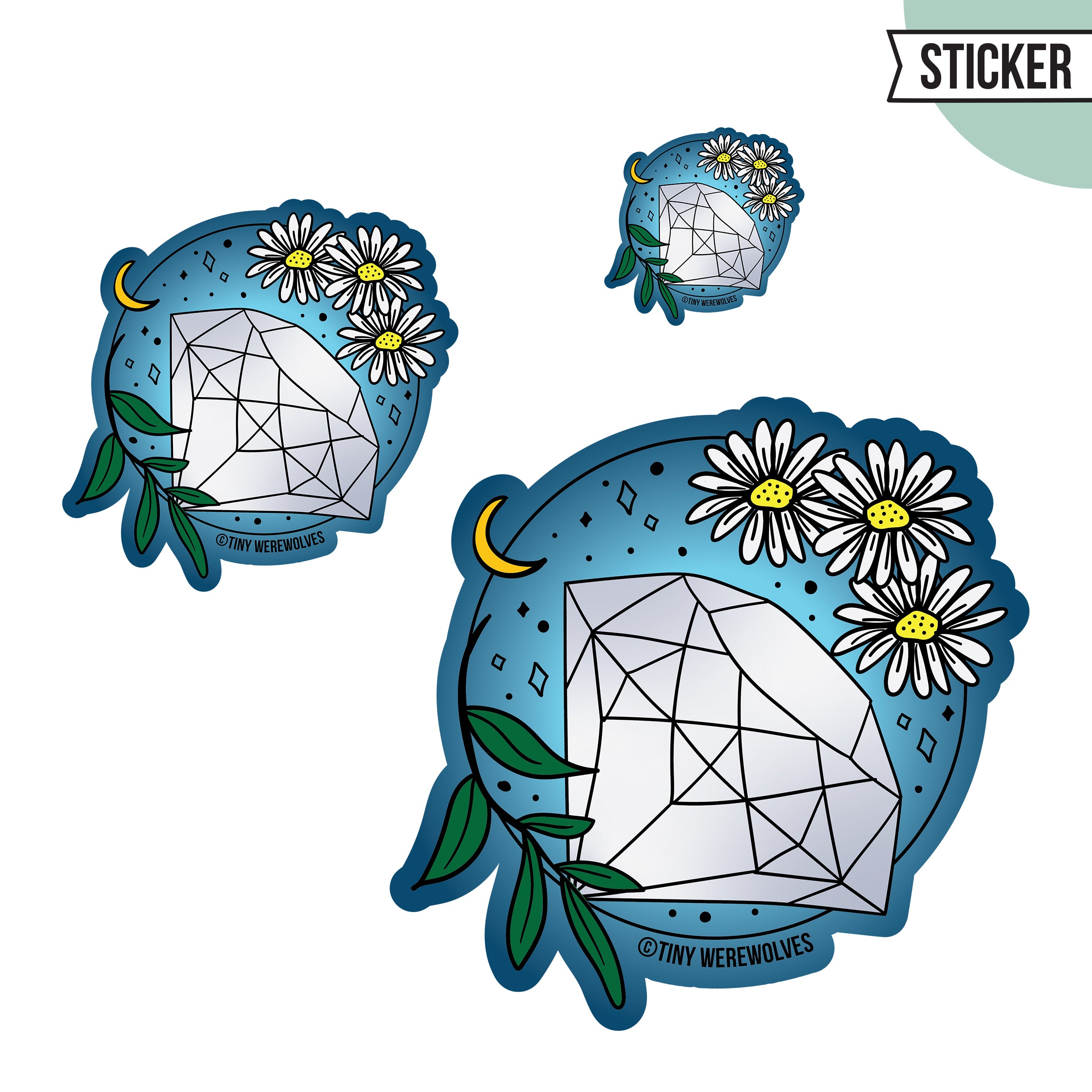 April Crystal & Flower Birthstone Sticker – Tiny Werewolves